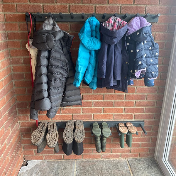 Welly Wellington Wellies Wooden Rack / Boots Holder Wall Mounted Sizes ...
