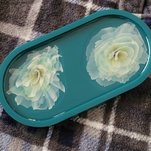 Resin Bloom Bouquet on Green Rimmed Coaster Set of 2, Drink Coaster ...