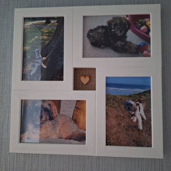 Solid Wood Collage Picture Frame With Hessian Heart - 4 Photo Display ...