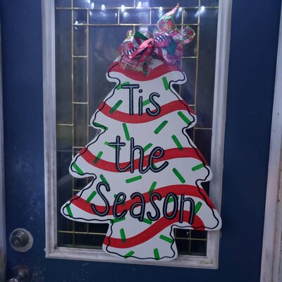 Christmas Tree Cake Door Hanger, Little Deb, Wood Cut Out, Hand Painted ...