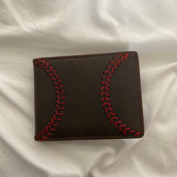 Handmade Brown Leather Baseball Wallet - Etsy