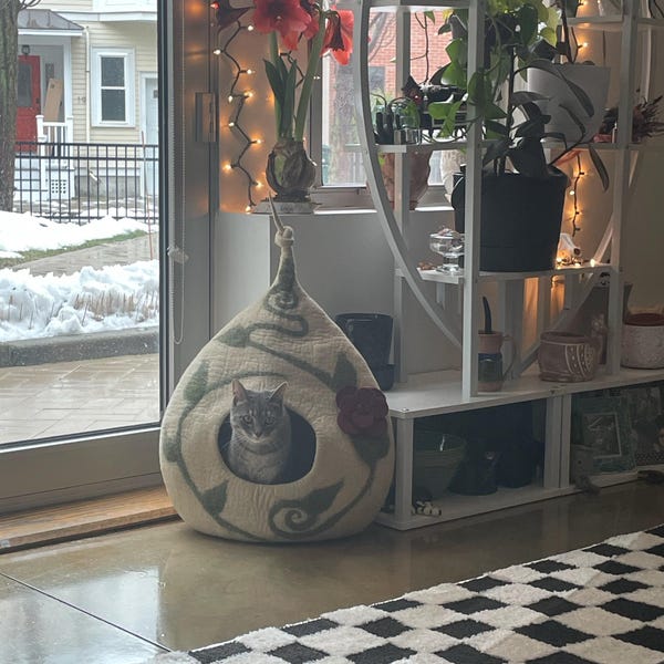 Wool Felt Top Knot Design Cat Bed House | Large Cat Cave - Etsy