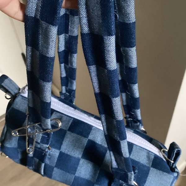 Checkerboard Denim Fabric, Jacquard Geometric Denim Fabric, Washed ...