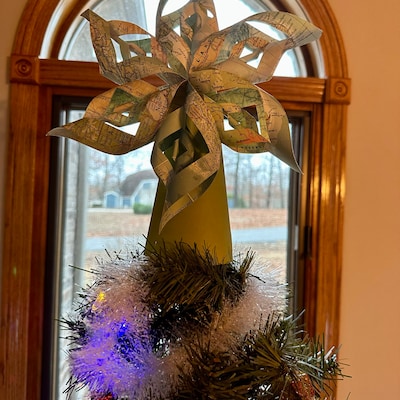 VINTAGE MAP Christmas Tree Topper. Twisted Star, Rustic Decoration ...