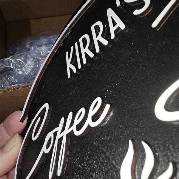 Custom Coffee Bar Sign, Personalized Gift, Circle Cafe Name Sign ...