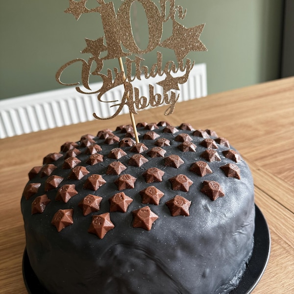 Customised Happy 17th Birthday Jess, Stars Glitter Cake Topper ...