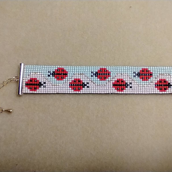 Loom Bead Pattern Ladybug, Loom Bracelet Pattern, Miyuki Beaded Ladybug ...