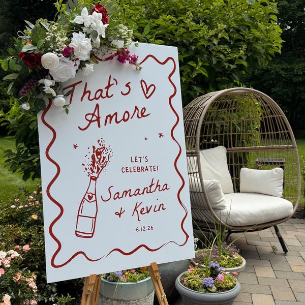 Wavy That's Amore Wedding Place Cards, Hand Drawn Wedding Name Cards ...