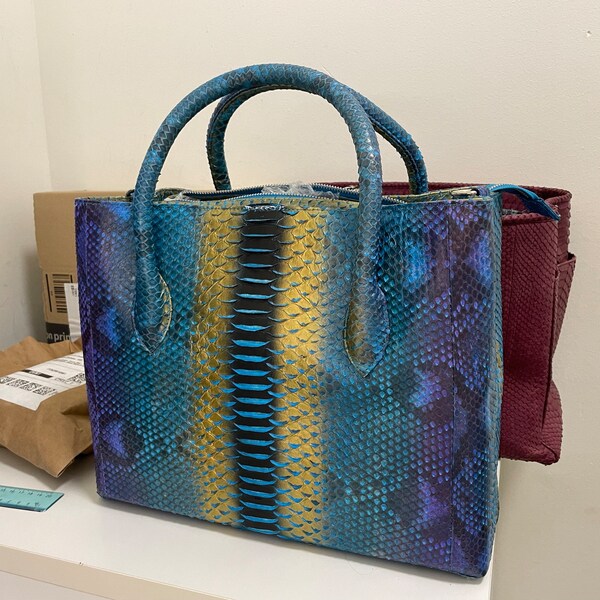 Gray Genuine Python Top Handle Bag, Real Snake Skin, Natural Python ...