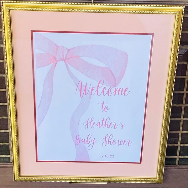 Editable Welcome Pink Bow Party Sign, Baby Shower Sign Self Edit Party ...