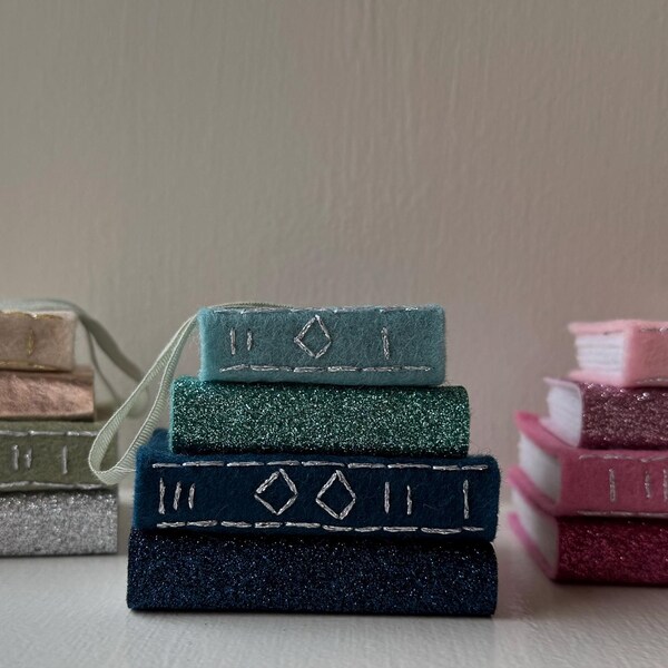 Handmade Glitter Book Stack Tower Christmas Tree Ornament Decoration ...