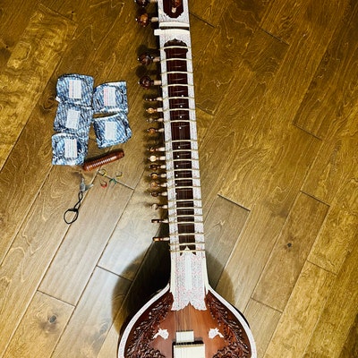 Sitar Indian Handcarved Left Hand Ravi Shankar Sitar 7 Main String 13 ...