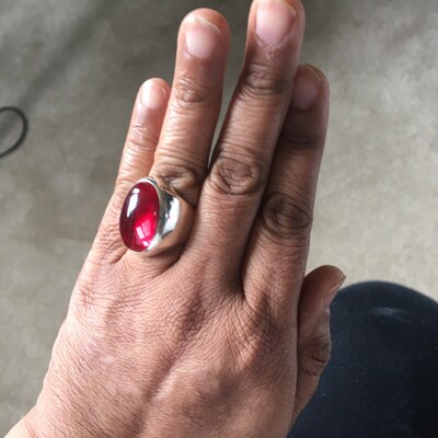 Cabochon Big Dark Deep Red Ruby Mens Plain Ring Sterling Silver 925 ...
