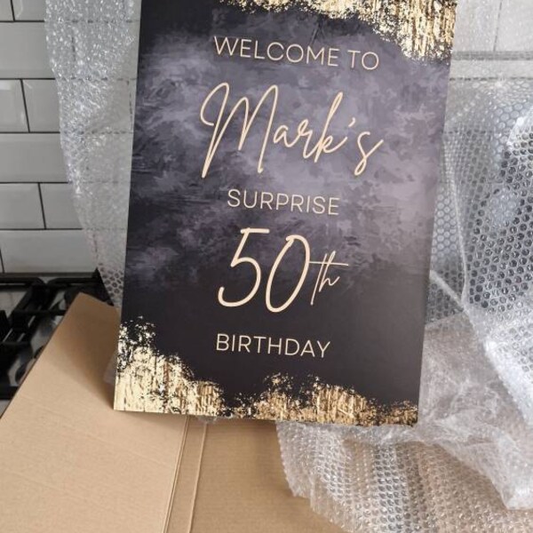 Black & Gold Welcome Board Sign | Personalised Birthday Board ...