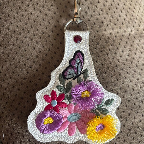 Floral Flower Garden and Butterfly Eyelet and Key Fob Snap Tab Fringed ...