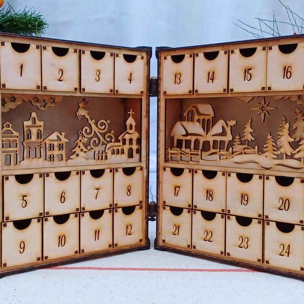 Book Advent Calendar Laser Cut Files, Christmas Decor. Digital Template ...