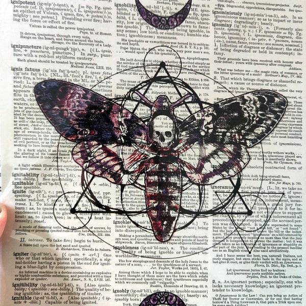 Death Moth Art Print, Gothic Skull Moon, Antique Dictionary Page - Etsy