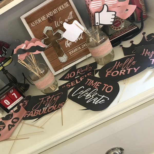 40th Birthday Photo Booth Props / Birthday Party Props / Black & Rose ...