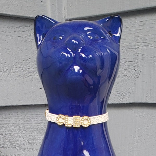 Personalised Fancy Cat Collar in White Custom Name Collar Gold Cat ...