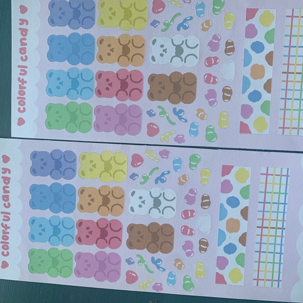 Cute Gummy Bear Sticker Sheet // Kawaii Journaling Deco Sticker, Paper ...