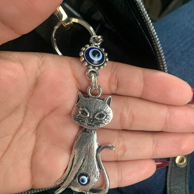 Evil Eye Keychain, Cat Keychain, Evil Eye Cat Key Chain, Good Luck ...