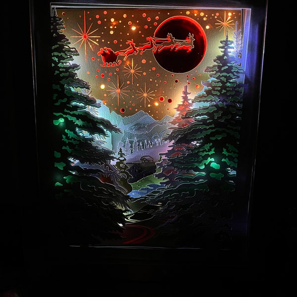 Christmas Santa's Cabin Shadow Box Template: 3D Paper Cut Lightbox ...