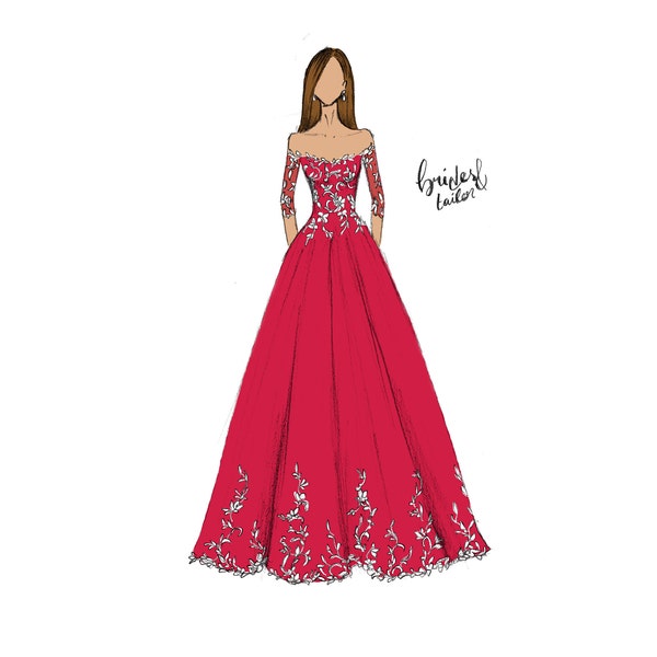 Custom Wedding Dress Sketch in 2D by Brides & Tailor - Etsy