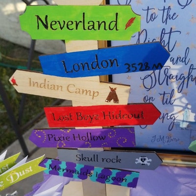 Gorgeous Peter Pan Neverland Freestanding Signpost Laser Cut Wood ...