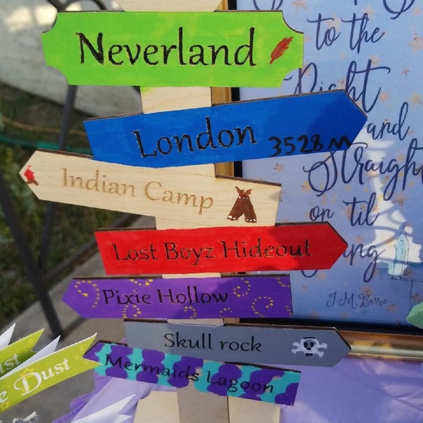 Gorgeous Peter Pan Neverland Freestanding Signpost Laser Cut Wood ...