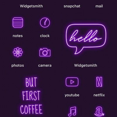 Purple Neon App Icons, Neon Aesthetic Ios 14 Icons, iPhone Icon Pack ...