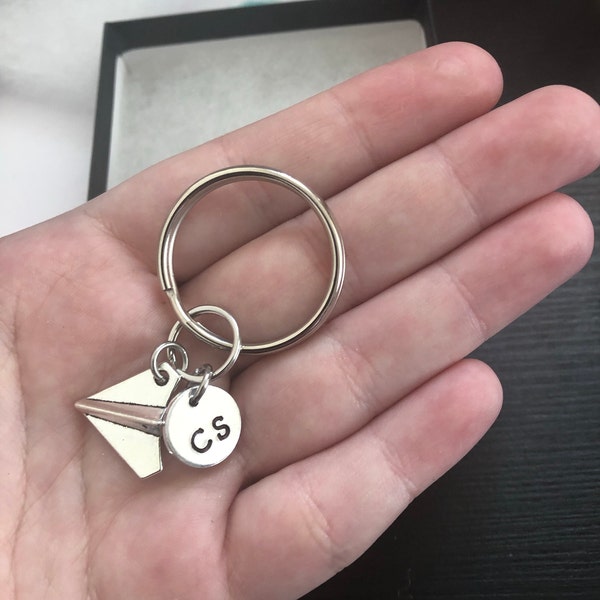 ORIGAMI AIRPLANE Keychain Personalized With Initial Charm - Silver Tone ...