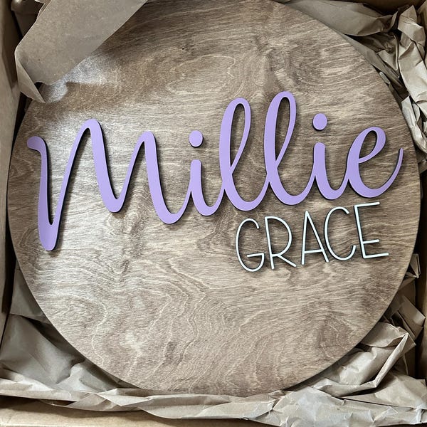 Round Name Sign | 12-36" Name Plate | Kids Sign | Decor | Baby Wall Art ...