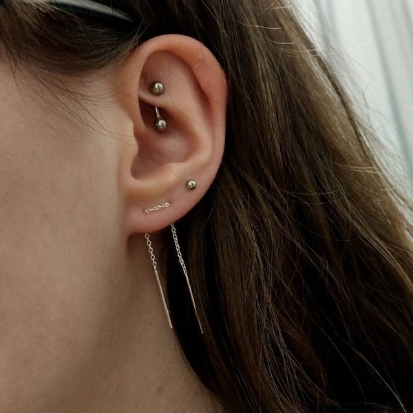 Sterling Silver Trace Threader Chain Earrings - Etsy UK