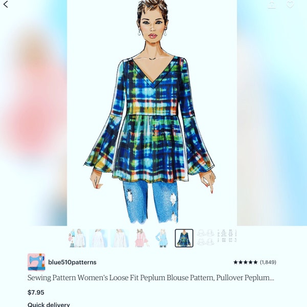 Sewing Pattern Women's Loose Fit Peplum Blouse Pattern, Pullover Peplum ...