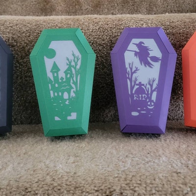 Pack 4 Coffin Box SVG, Silhouette Studio Templates Creating Halloween ...