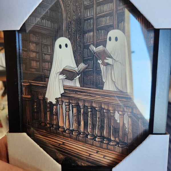 Two Cute Ghosts in a Library Print, Romantic Dark Academia, Moody ...