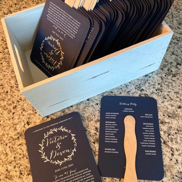 Navy Blue Wedding Program Fans Wooden Sticks Included - Navy Blue ...