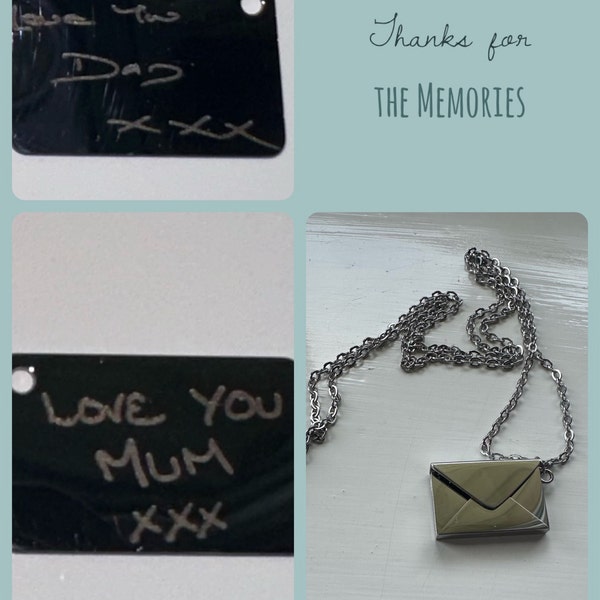 Handwriting Letter Card Necklace, Engraved Handwritten Message in ...