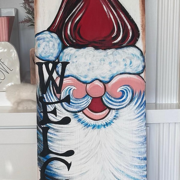 Winter Welcome Santa Sign, Santa Sign, Vertical Front Door Sign ...