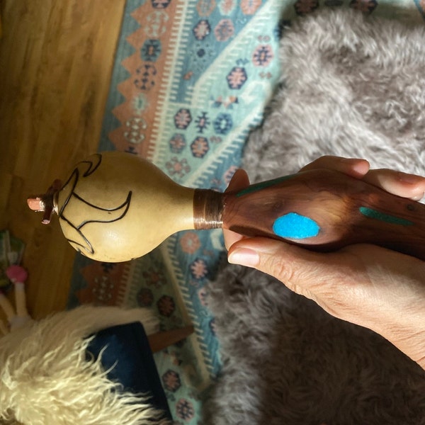Long Cherry Rattle With 2 Gourds and Inlay - Etsy