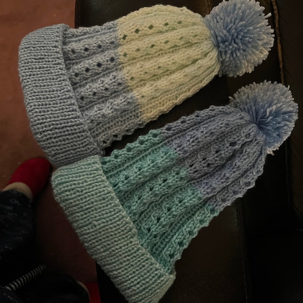 Digital PDF Knit Pattern: Easy Knit Fern Stitch Hat in the Round ...