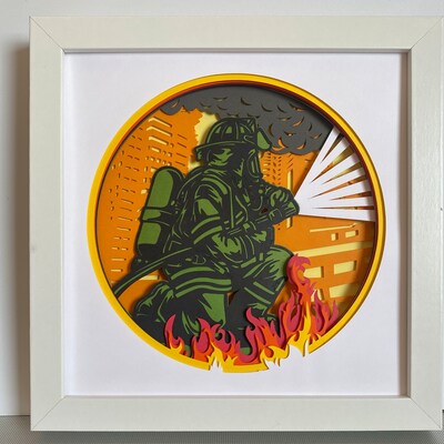 Firefighter Svg Light Box Fireman Shadow Box Firefighter 3D Paper Cut ...