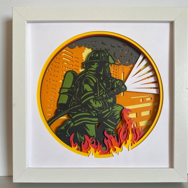 Firefighter Svg Light Box - Fireman Shadow Box - Firefighter 3D Paper ...