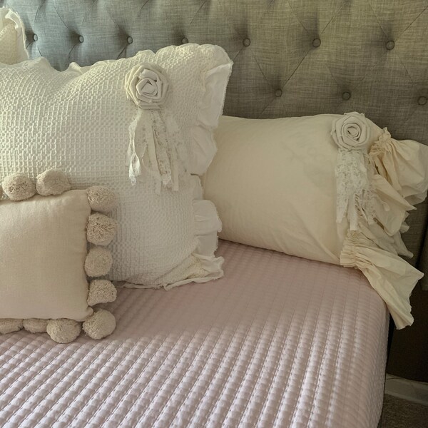 Custom Bed Scarf Bed Runner Long Multi Ruffle Ivory White Linen Cotton ...