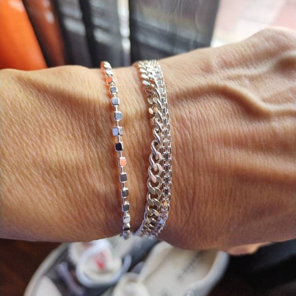 Sterling Silver Cube Chain Bracelet - Sterling Silver - Etsy