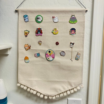 Decorative Pin Display Pin Banner With Pom Poms Canvas Wall - Etsy