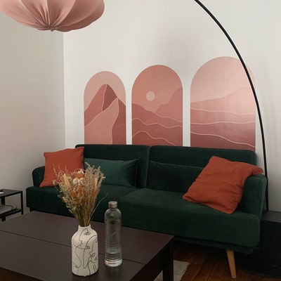 Landscape Boho Wall Arch Decal Boho Wall Art Sticker Abstract Mountain ...