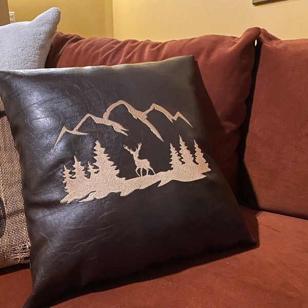 NEW COLOR, Leather Deer Pillow, Lodge Pillow, Rental Cabin Décor, Small ...