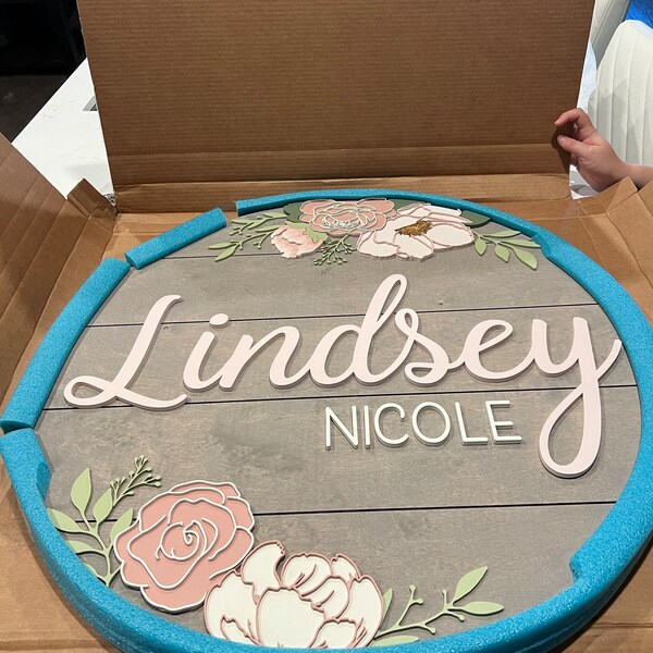 Custom Floral Baby Girl Name Sign: Peony and Rose Flowers in Blush Pink ...