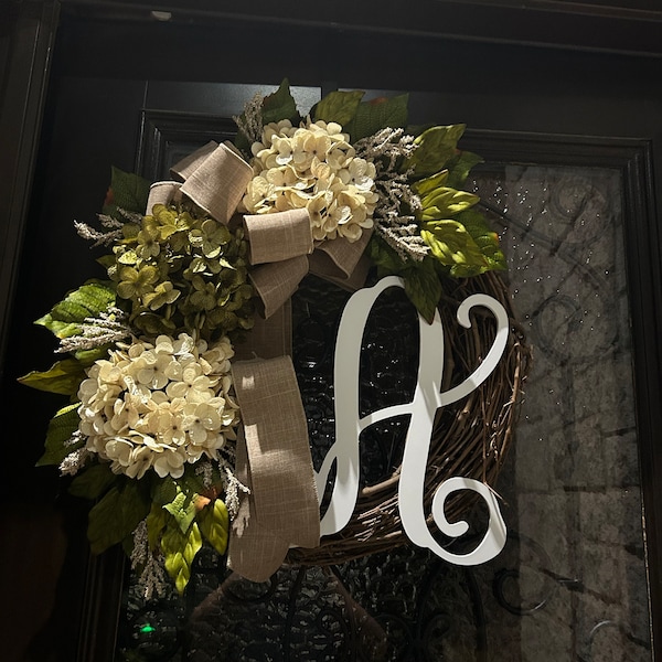 Wreath for Front Door Year Round - All Season Wreath With Monogram ...